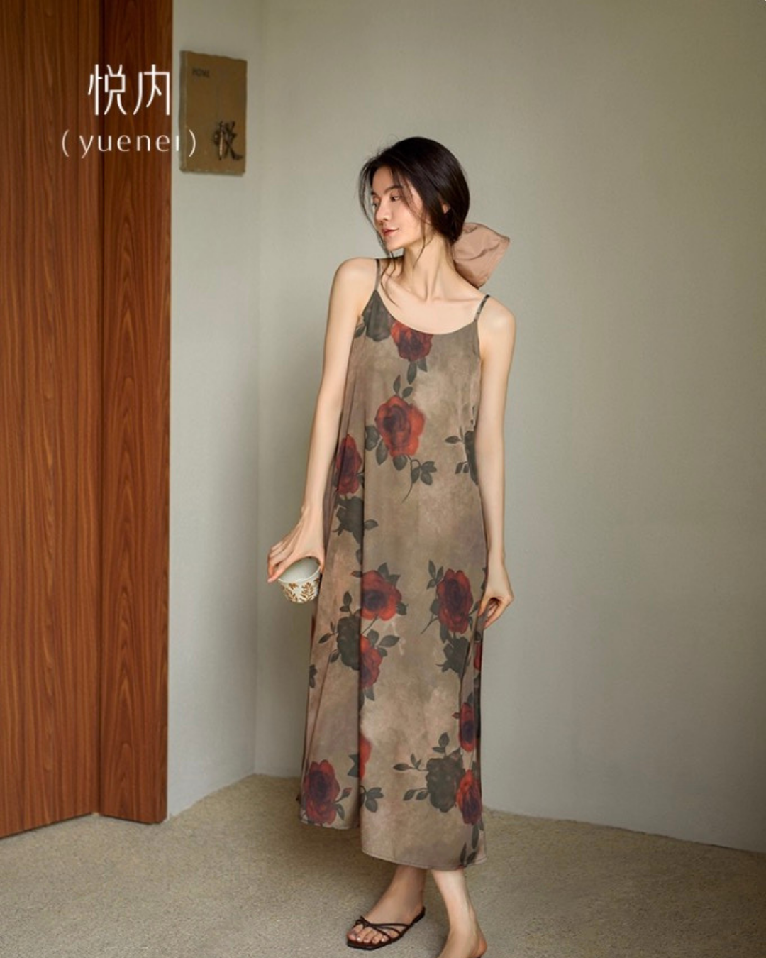Tián Dress | Silky Polyester Rose Motif Sleepwear – Tang Heritage