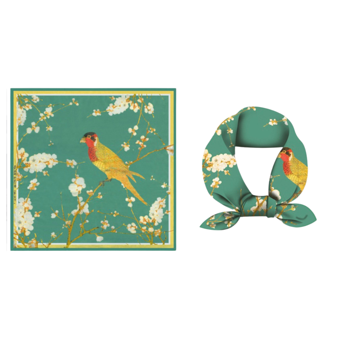 "The Five-Coloured Parakeet" Heritage Artwork Satin Scarf – Tang Heritage