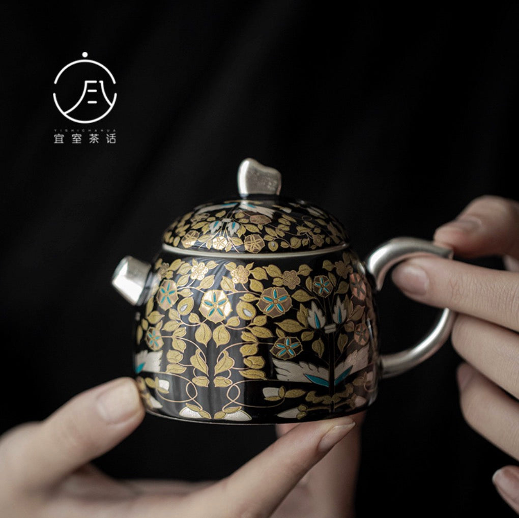 999 Sterling Silver Gold Branches and Jade Leaf Ceramic Tea Pot – Tang ...