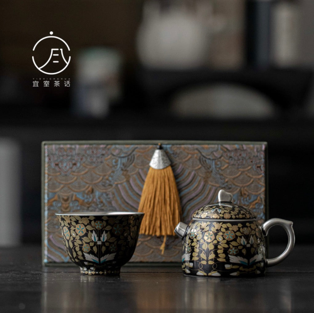 999 Sterling Silver Gold Branches and Jade Leaf Tea Pot Set – Tang Heritage